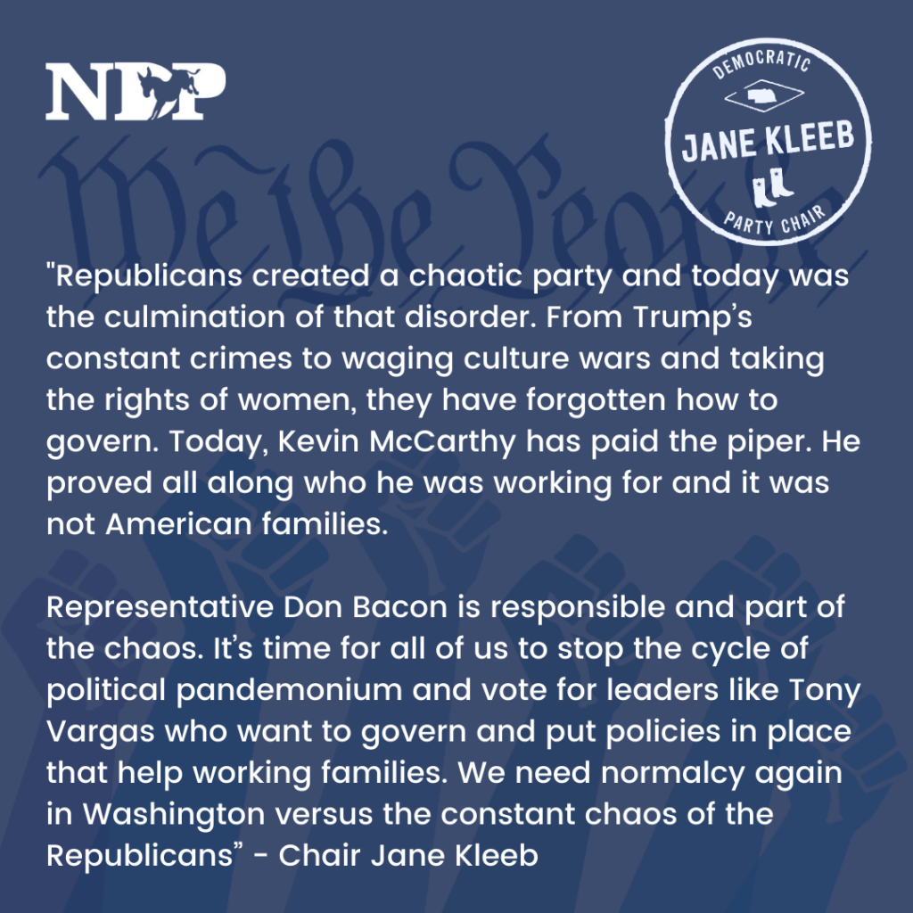 NDP Response to Kevin McCarthy's Removal as House Speaker – Nebraska ...